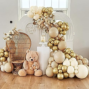 Nude Balloons Arch Garland Double Stuffed Blush Tan Brown Beige Cream Gold Metallic Balloons Latex Neutral Balloon Arch Kit For Boho Baby Shower Birthday Bridal Anniversary Party Decorations