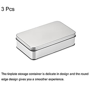 uxcell Metal Tin Box, 3pcs 5.31" x 3.15" x 1.38" Rectangular Empty Tinplate Containers with Lids, Silver Tone, for Home Organizer, Candles, Gifts, Car Keys, Crafts Storage