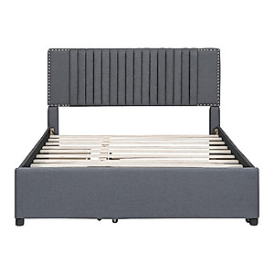 Jintop Queen Size Linen Upholstered Platform Bed with 2 Drawers and 1 Twin XL Trundle,Bedroom Wooden Storage Bed Frame W/Classic Headboard Design,for Kids Teens Adult Gray