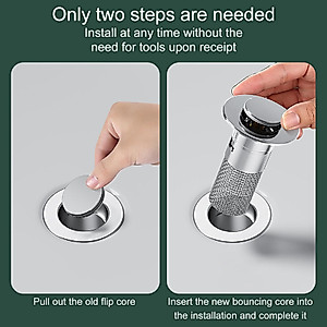 Stainless Steel Drain Hair Catcher - Anti-Clog Pop Up Drain Strainer with Hair Catcher, Drain Plug Sink Filter, Sink Plug for 33-40mm Drain, Plug and Play, for Bathroom, Bathtub, Kitchen, Sink, Etc