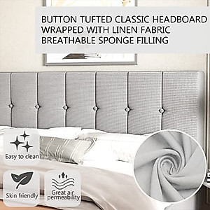 Twin Upholstered Bed Frame with Tufted Button Headboard, Platform Bed with Wood Slats Support and Stitched Headboard, Mattress Foundation, No Box Spring Needed, Easy Assembly, Noise Free, Light Gray
