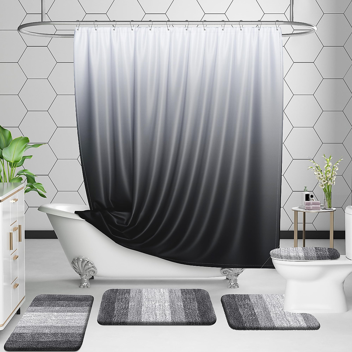 OLANLY Luxury Toilet Rugs U-Shaped, Extra Soft and Absorbent Microfiber Bathroom Rugs, Non-Slip Plush Shaggy Toilet Bath Mat, Machine Wash Dry, Contour Bath Rugs for Toilet Base, 20x24, Grey