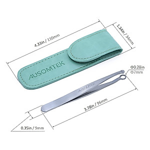 Ausomtek Nose Hair & Ear Hair Trimming Tweezers, Eyebrow Grooming Scissors, Eyelash Clipper, Stainless Steel Grooming Scissors, Safe Round-Headed, for Men and Women (Cyan PU Case) (1 Pack)