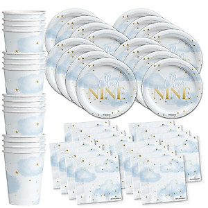 On Cloud Nine Birthday Party Supplies - Bridal Shower Tableware Set Includes Plates Napkins Cups - Kit for 16