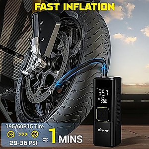 Tire Inflator Portable Air Compressor, Air Pump for Car Tires with Tire Pressure Gauge, 150 PSI Fast Inflation, VXSCAN 15000mAh 12V DC Electric Tire Pump for Car, Moto, Bike, Ball, Balloon Pump