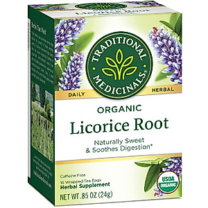 Traditional Medicinals Organic Licorice Root Herbal Tea, Soothes Digestion, (Pack of 1) - 16 Tea Bags