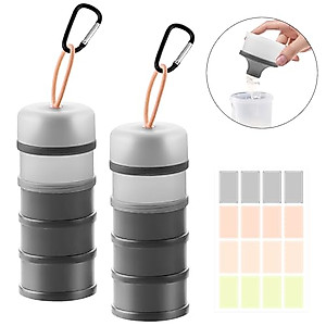 Bakpoco 2 Pack Protein Powder Storage Container, 4 Layer Stackable Leak-proof Formula Dispenser, Portable Travel Fitness Workout Protein Powder Container (Black & White)