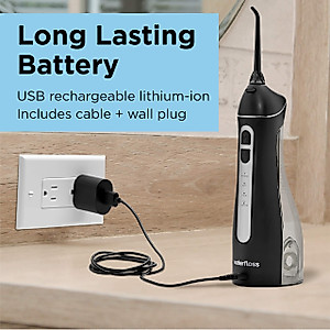 Waterfloss Water Flosser Small Cordless Water Pick Teeth Cleaner Dental Oral Irrigator with 4 Modes and USB Rechargeable Lithium Battery, Black