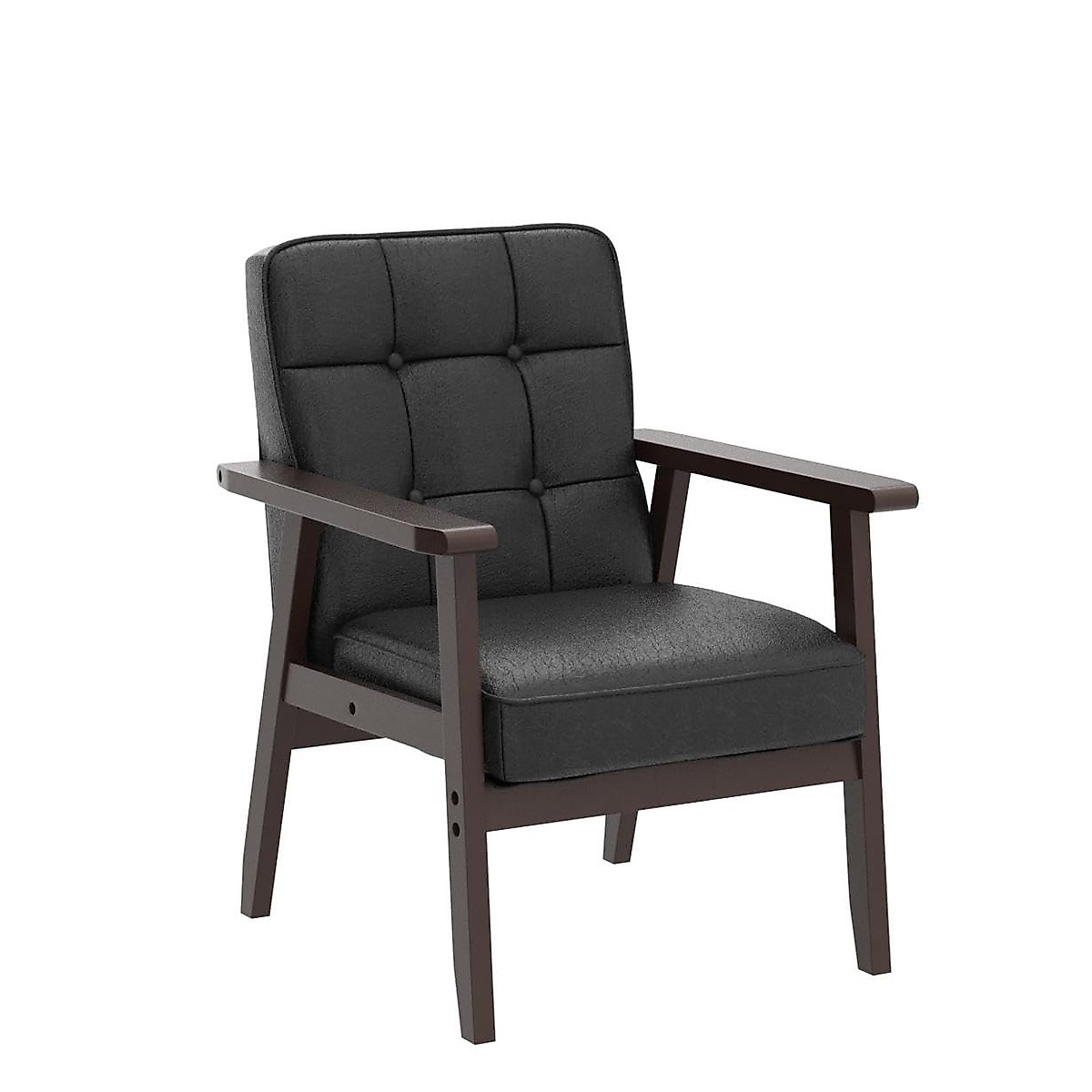 Okeysen Accent Chairs Set of 2, Mid Century Modern Accent Chair, Retro Wood and Leather Armchairs Side Chair, Lounge Reading Comfy Arm Chair for Living Room, Bedroom, Office