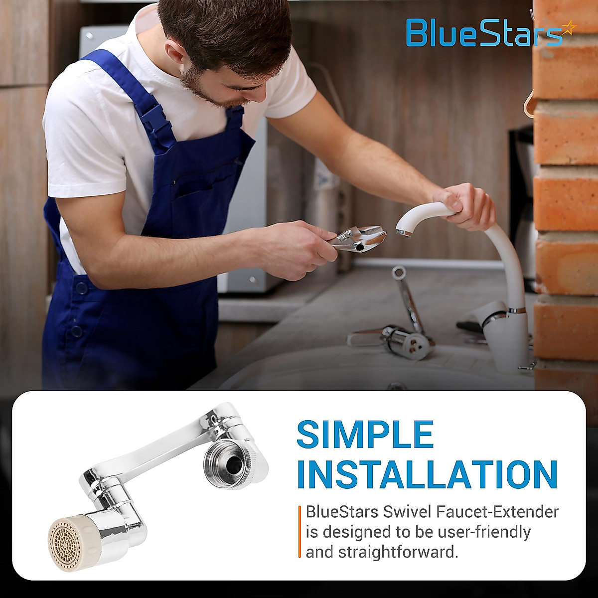 BlueStars Ultra-durable 1440° Rotating Faucet Aerator - Two Water Outlet Modes - Universal Splash Filter Faucet - For Bathroom/Kitchen Sink