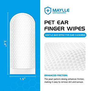 Maylle Ear Finger Wipes for Dogs & Cats - Gently Clean Ear Wax,Reduce Inflammation,Sooths & Deodorizes,Non-Irritating Natrual Ingredients (50 Count)