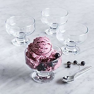 Glasia Set of 6 Glass Ice Cream Bowls and 6 Stainless Steel Spoons | Small Dessert Cups for Parfait Sundae Snacks Fruit | Mini Footed Trifle Tasters with Spoon