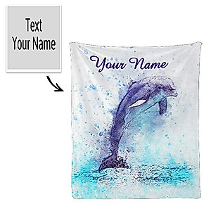 CUXWEOT Custom Blanket with Name Text,Personalized Dolphin Super Soft Fleece Throw Blanket for Couch Sofa Bed (50 X 60 inches)