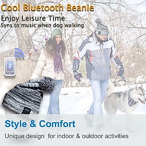 Rotibox Wireless Bluetooth Beanie Hat Pom Pom Headphone Headset Music Audio Cap for Women Men with Speaker & Mic Hand-Free Outdoor Sports Present Compatible with iPhone Samsung Cell Phones, Black