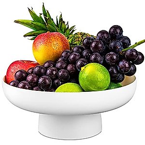 Awarmbe 10.4 Inch Fruit Bowl, Fruit Bowl For Kitchen Counter, Pedestal Fruit Bowl For Table Countertop, Decorative Fruit Bowls For Home, White