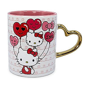 Sanrio Hello Kitty Love Heart-Shaped Handle Ceramic Mug | Large Coffee Cup For Espresso, Caffeine, Beverages, Home & Kitchen Essentials | Cute Valentine's Day Gifts and Collectibles | Holds 14 Ounces