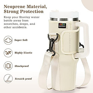 Nuovoware Water Bottle Carrier Bag Fits Stanley Quencher H2.0, 40OZ Bottle Pouch Holder with Adjustable Shoulder Strap, Neoprene Water Bottle Holder for Hiking Travelling Camping, Rose Quartz Color