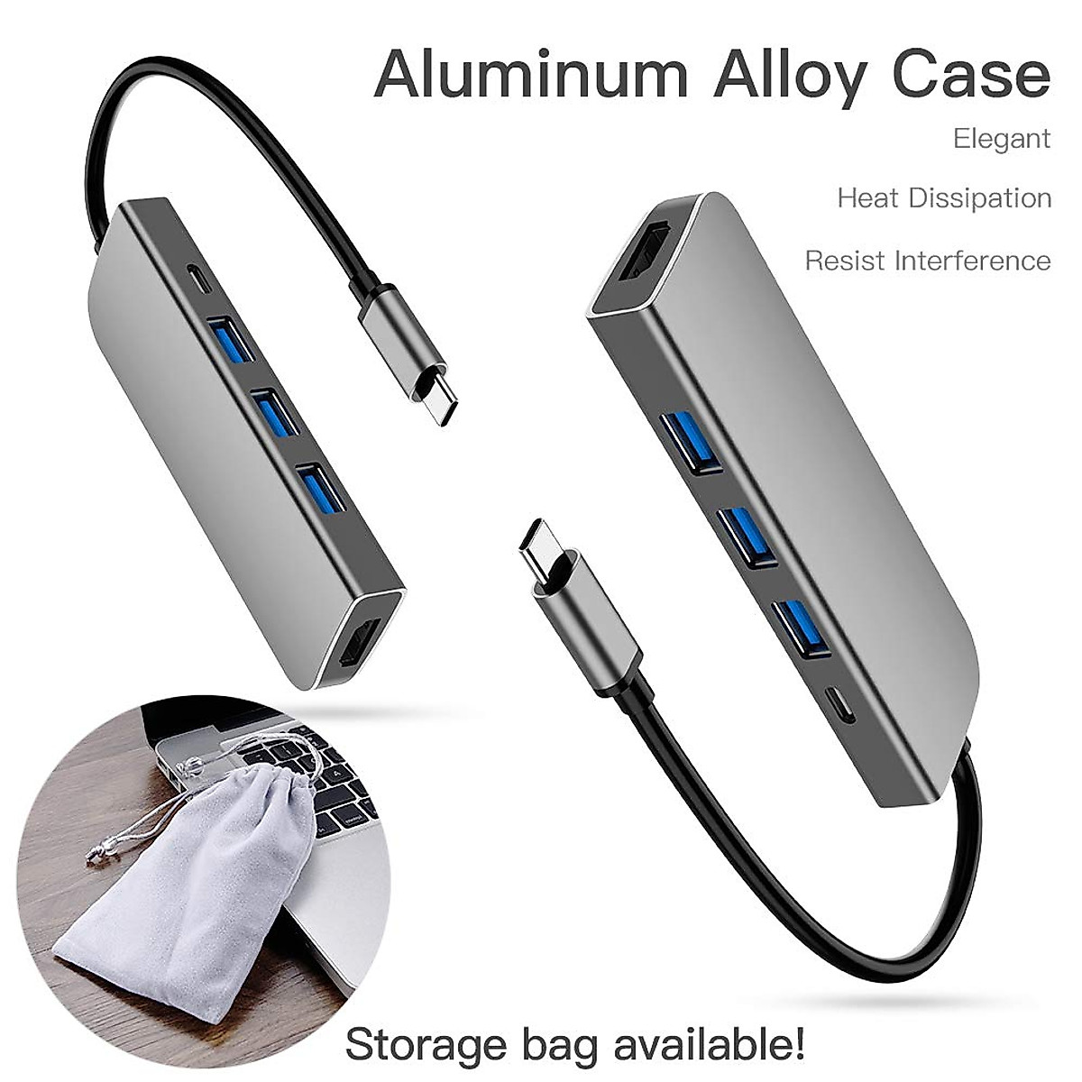 MSVII USB C Hub, 5 in 1 USB C Adapter with 4K HDMI, USB C to USB Power Delivery, 3 USB 3.0 Ports, PD Fast Charging for MacBook Air