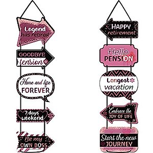 Retirement Party Decorations Happy Retirement Banner Hanging Decorations Retirement Theme Yard Sign Pink Retirement Decorations for Women, 10 Pieces Hanging Cards Decorating Kit