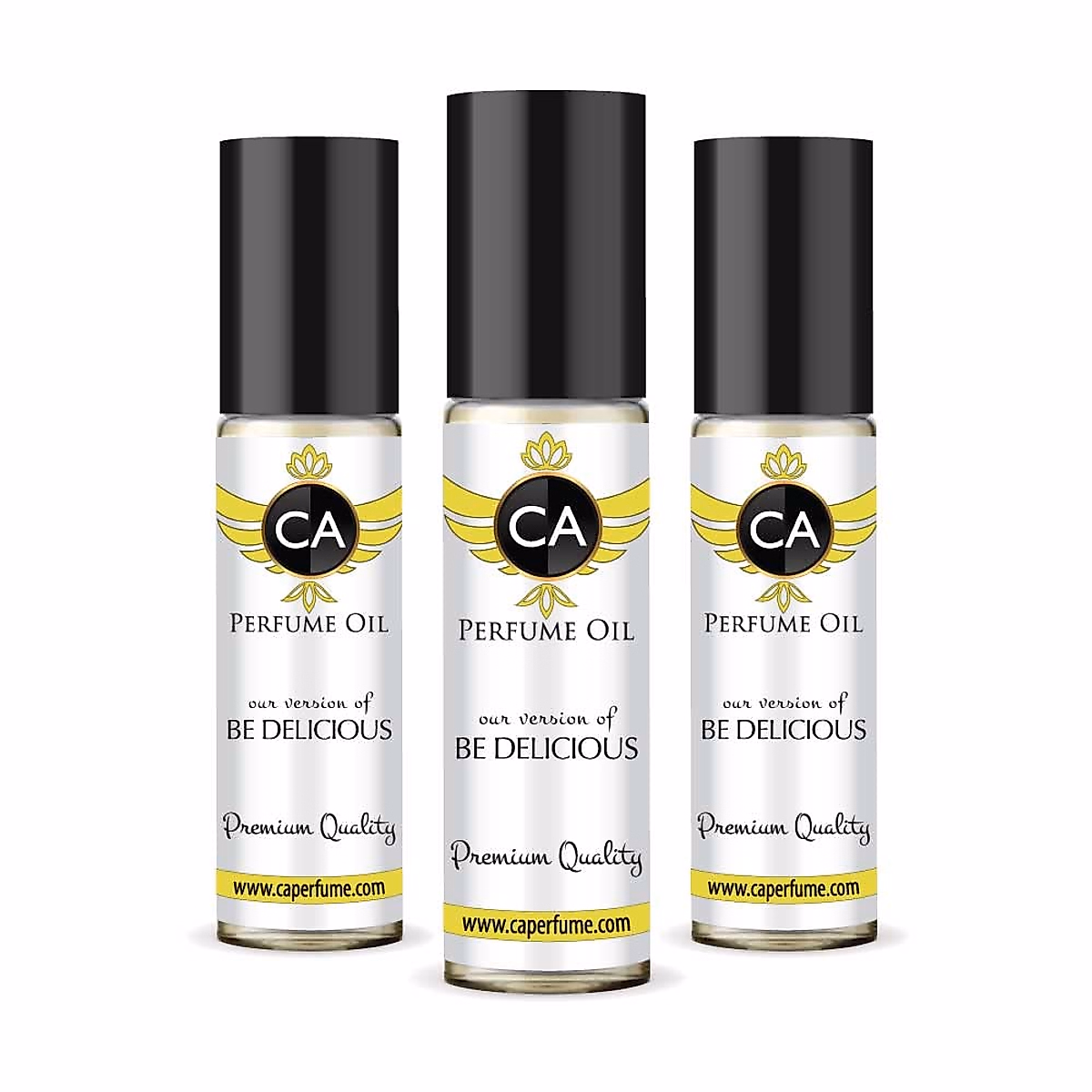 CA Perfume Impression of Donna K. Be Delicious For Women Replica Fragrance Body Oil Dupes Alcohol-Free Essential Aromatherapy Sample Travel Size Concentrated Long Lasting Attar Roll-On 0.3 Fl Oz-X3
