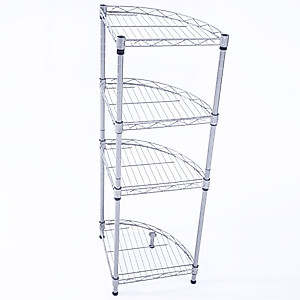 Flandre 4-Tier Fan-Shaped Storage Rack Steel Wire Corner Shelving Unit, Space Saver for Kitchen Living Room Bathroom Silver