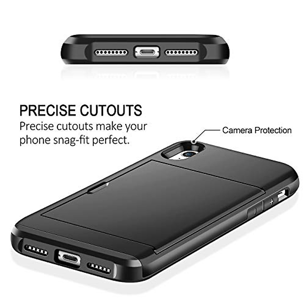 SAMONPOW Case for iPhone XR Hybrid iPhone XR Wallet Case Card Holder Shell Heavy Duty Anti Scratch Dual Layer Hard PC Soft Rubber Bumper Cover for iPhone XR 6.1 inch Black