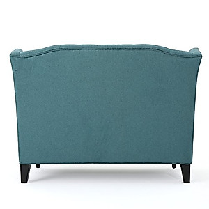 Christopher Knight Home Leora Traditional Tufted Velvet Wingback Loveseat, Dark Teal / Dark Brown