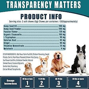 Hemp Calming Chews for Dogs - All-Natural Soothing Snacks for Stress & Dog Anxiety Relief, Dog Melatonin Calming Treats - Helps Aid with Thunderstorms, Separation, Stress Relief & Barking(120 Chews)