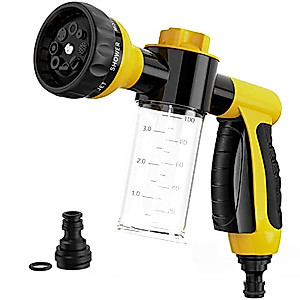 Spray Gun Nozzle, SUMLINK Garden Hose Attachment Spray Gun Nozzle with Reservoir for Soap or Fertiliser (Yellow)