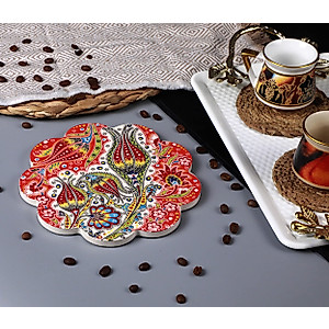 Küchengeräte 18 cm/7" inc Hand Painted Decorative Tulip Patterned Turkish Ceramic Trivet Coaster - Very Stylish - Scratch Proof Heat Resistant & Great Kitchen Home Office Decor - Best Gift Idea