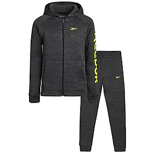 Reebok Boys' Sweatsuit - Active Fleece Zip Hoodie Sweatshirt and Jogger Sweatpants (2T-12), Size 10, Black Straided