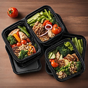Generic BUHAYA Square Meal Prep Food Container with Lid, 48oz, 10 Sets/Pack - One Compartment Bento Box - Stackable - Freezer Safe Plastic Disposable Bento Boxes Ideal for Food Storage To Go, Black