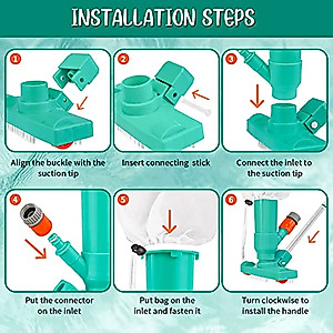 Pool Vacuum Cleaner Handheld Pool Leaf Vacuum, Pool Vacuum Brush for Above Ground Pool Inground Pool Spa Pond Hot Tub (No Garden Hose Included) (Medium, Green)