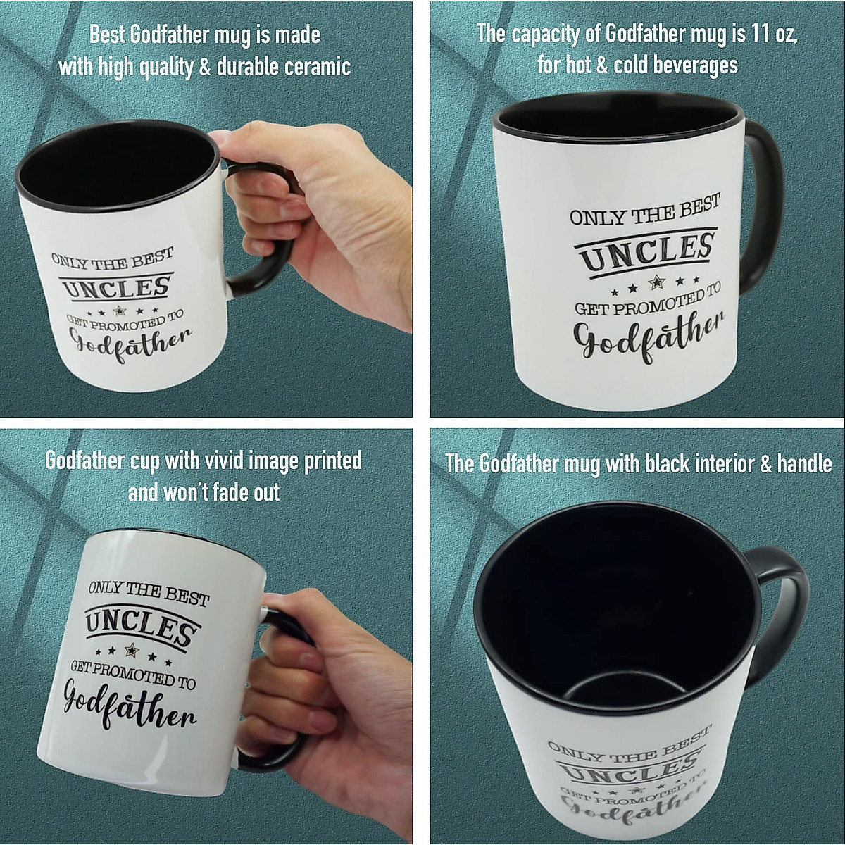 MALLAbyLAMMA Godfather Mug 11 Ounce Ceramic, Godfather Bottle Opener Keychain, Uncle Get Promoted to Godfather Gifts from Godchild, Gift for Godfather Birthday Proposal Announcement Christmas