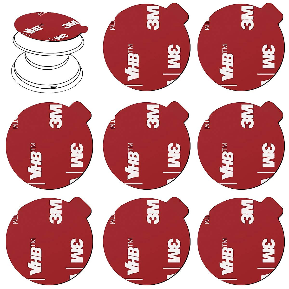 8pcs 3M Sticky Adhesive Replacement Pads for Socket Base Mount,VIIMAKE 1.38 inches Round 3M VHB Double-Sided Adhesive Pads,for Phone Collapsible Grip Stand Back Base Sticker Tapes (Red)
