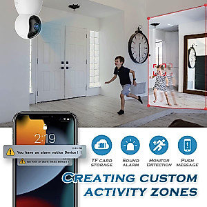 4MP Indoor Camera, 2K Security Camera for Baby Monitor, 360° PTZ Wireless Cameras for Home Security, 5G & 2.4G WiFi Pet Camera with Phone App, Night Vision Motion Detection Siren Works with Alexa