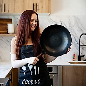 Gekko and Co. Carbon Steel Wok Pan with Lid Bundled with Hot Pads – 14-Piece Woks & Stir-Fry Pans Set –Non-Stick Chinese Wok Pan – Woks for Electric Stove, Gas, Halogen, Induction – 12.6 Inches