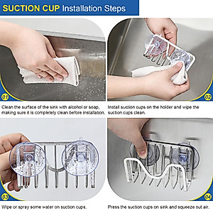 Sponge Holder for Kitchen Sink with Suction Cups - Sink Caddy Organizer for Sponges, Scrubbers, Dish Brush, Soap - Bathroom, Kitchen Sink Accessories & Essentials - 304 Stainless Steel, NeverRust