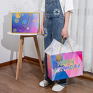 Cmecial Extra Large Birthday Gift Bag, 16'', Gold/Laser Foil, Gift Bag with Tissue Paper for Women, Girls, Kids, Party, Wedding, Christmas, Graduation, Baby Shower, Thanksgiving