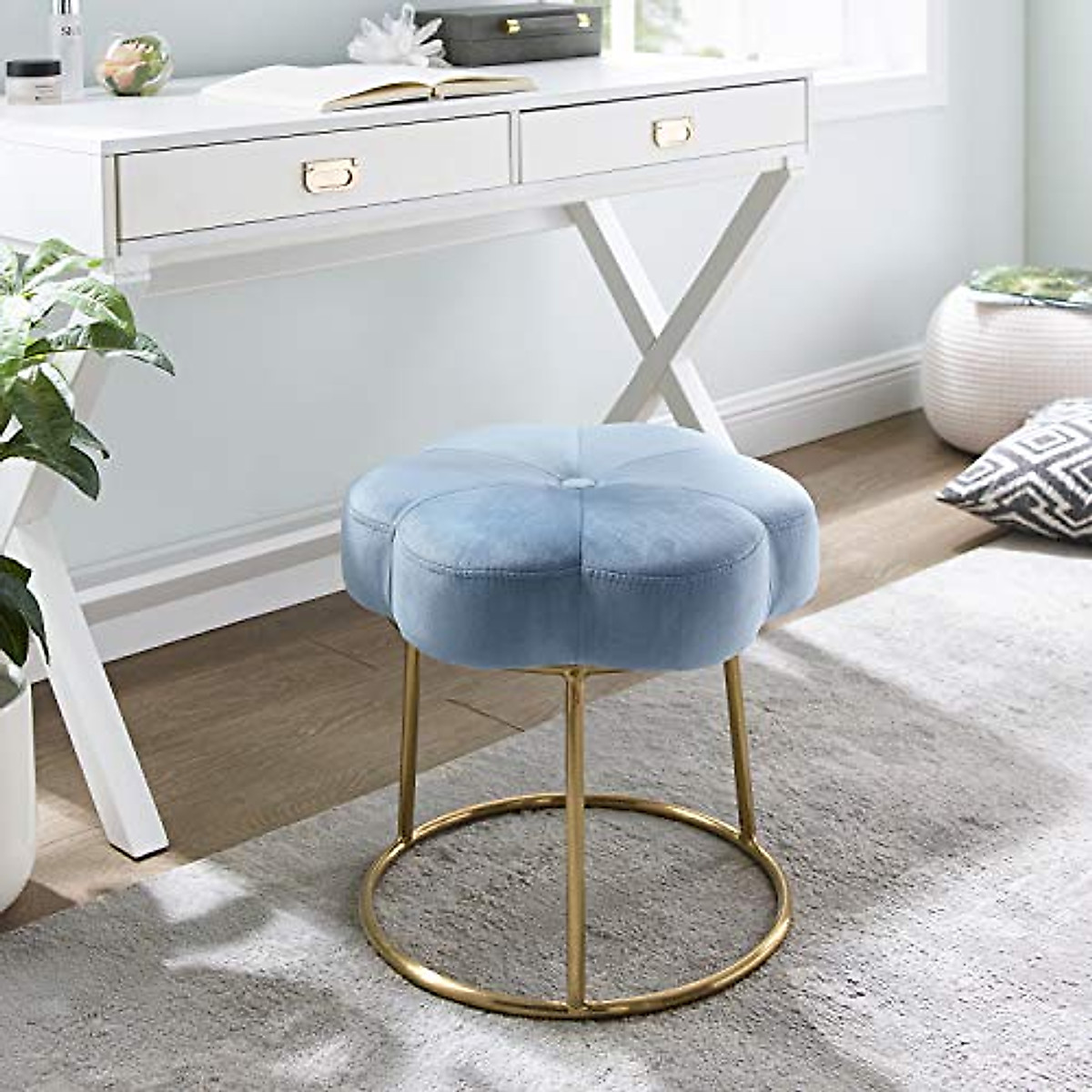 Linon Light Blue and Gold Vanity and Accent Talulah Stool