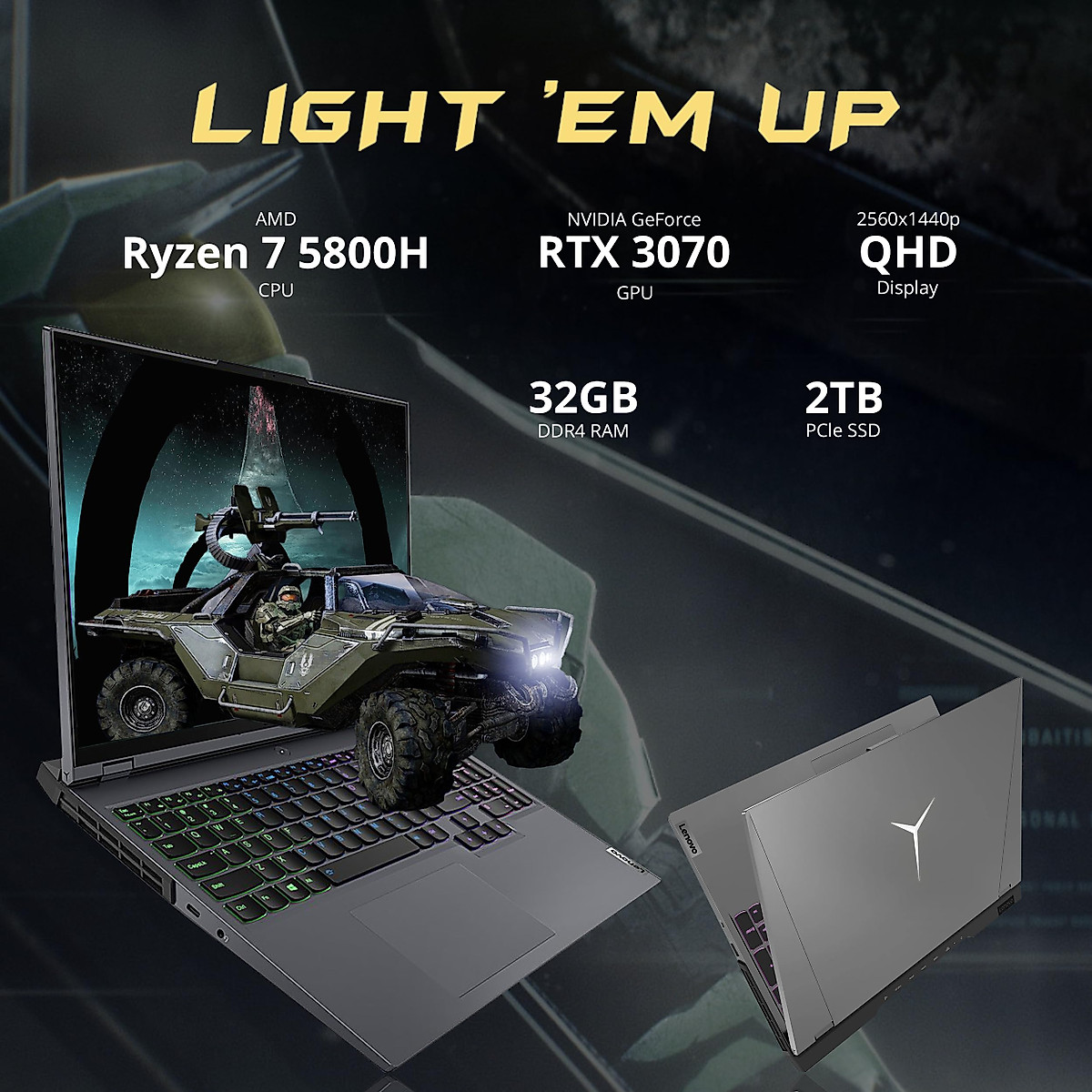 Lenovo 2022 Legion 5 Pro 16" QHD 165Hz Gaming Laptop, AMD Ryzen 7 5800H, 32GB RAM, 2TB PCIe SSD, NVIDIA GeForce RTX 3070, Backlit Keyboard, 720P Webcam, Grey, Win 11 Pro, 32GB SnowBell USB Card