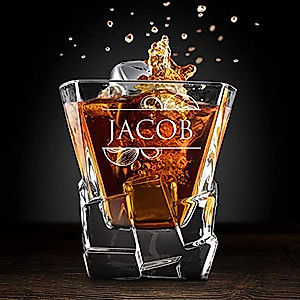 Maverton Whisky Stones and 2 Engraved Glasses for Man - Set of 8 Stones in Customized Box for Birthday - Chilling Stones for Gentleman - Personalized Whiskey Set for him - Name