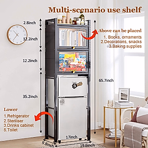 Mini Fridge Stand with Fixed Shelves, Over The Fridge Storage Organizer for Dorm, Kitchen, Office , Sturdy Metal Frame, Black, Multi Tier Shelf for Snacks, Drinks, Condiments, and Pantry Essentials