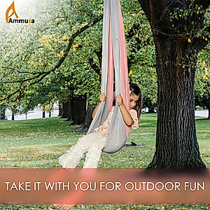 AMMUZA Indoor Sensory Swing For Kids & Adults 200lb - Therapy Swing For Autism, ADHD, Aspergers - Indoor Hammock Kids Swing, Calming Relaxing 360° Adjustable Sensory Toys Gifts (Pink & Grey)