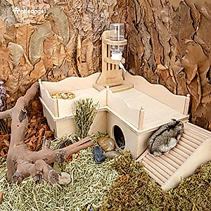 Niteangel Hamster Play Wooden Platform & Multi-Chamber Series Maze Fence for Dwarf Syrian Hamsters Gerbils Mice Degus or Other Small Pets (for 2 Chamber Hideout-Large)