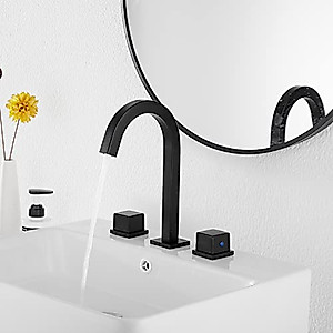 GGStudy Matte Black Widespread Bathroom Faucet 2 Handles 3 Holes 8 inch Widespread Bathroom Sink Faucet Black Matching with Pop Up Drain