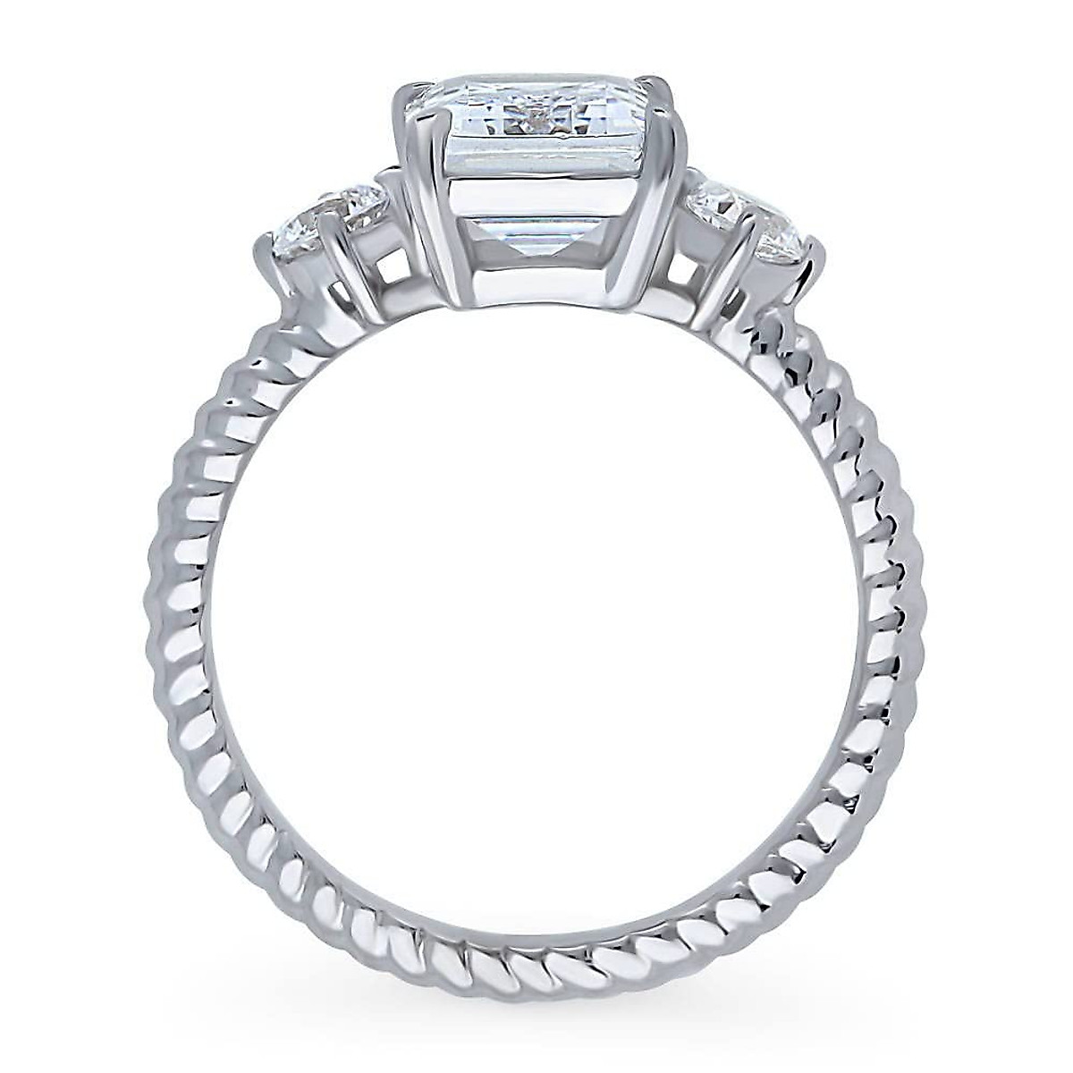 BERRICLE Sterling Silver 3-Stone Wedding Engagement Rings Emerald Cut Cubic Zirconia CZ Woven Ring for Women, Rhodium Plated Size 6