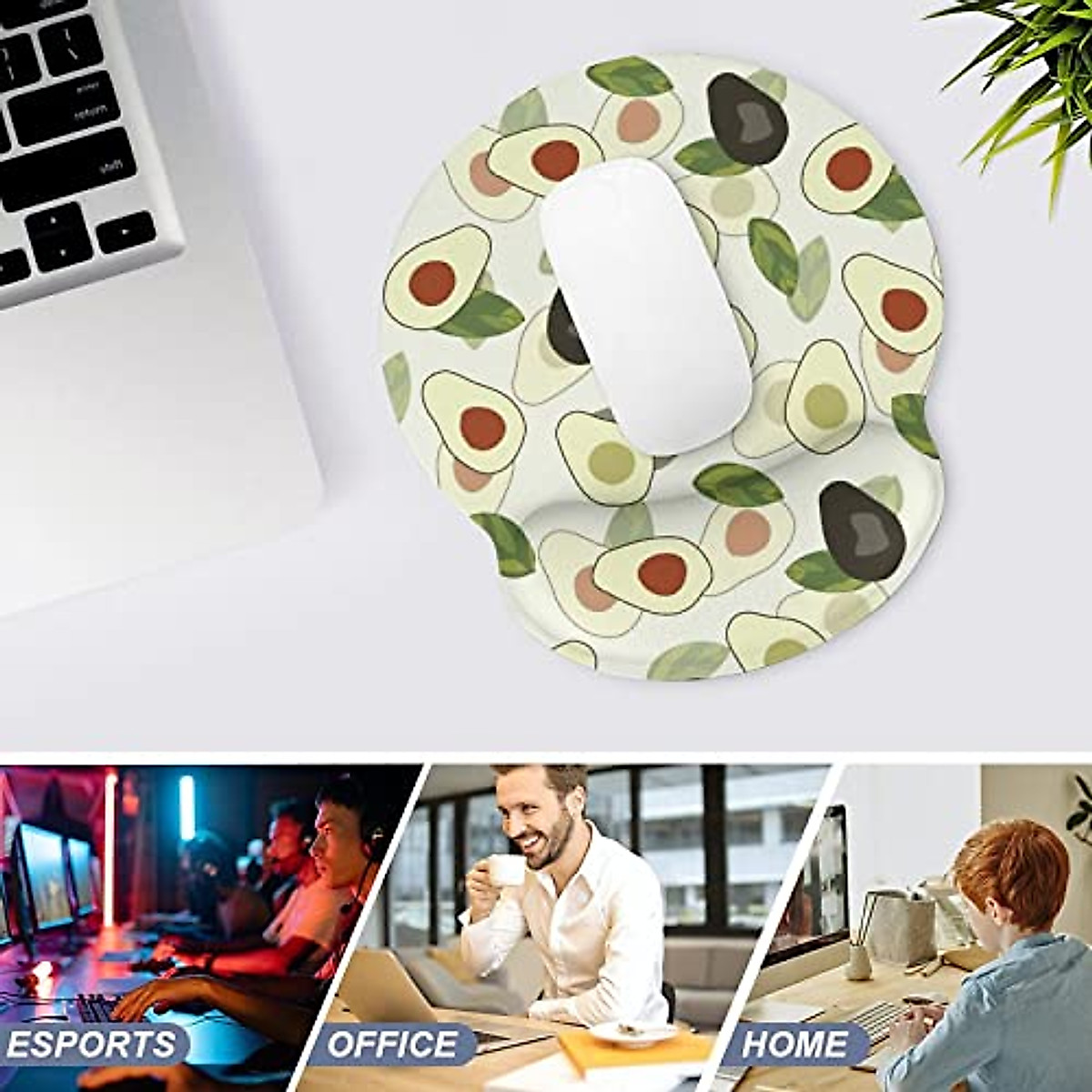 SEPTYK Green Avocados Pattern Ergonomic Mouse Pad with Wrist Support Rest Gel Non-Slip Rubber Base Mousepad for Computer Laptop Home Office Gaming Pain Relief