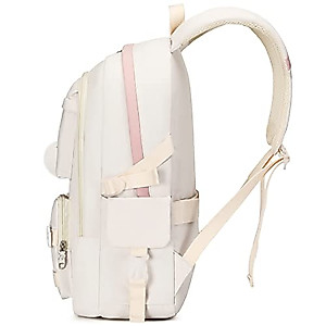 Hey Yoo Backpack for Girls Bookbag Cute School Bag College Middle High Elementary School Backpack for Teen Girls (White)