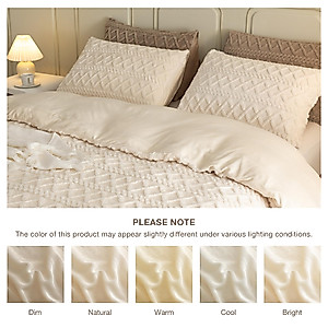 Levoo Fluffy Duvet Cover Queen Size Ultra Soft Fuzzy Duvet Cover 3 Pieces Shaggy Bedding Set Includes 1 Faux Fur Duvet Cover + 2 Fur Pillowcases No Comforter (Queen, Cream)